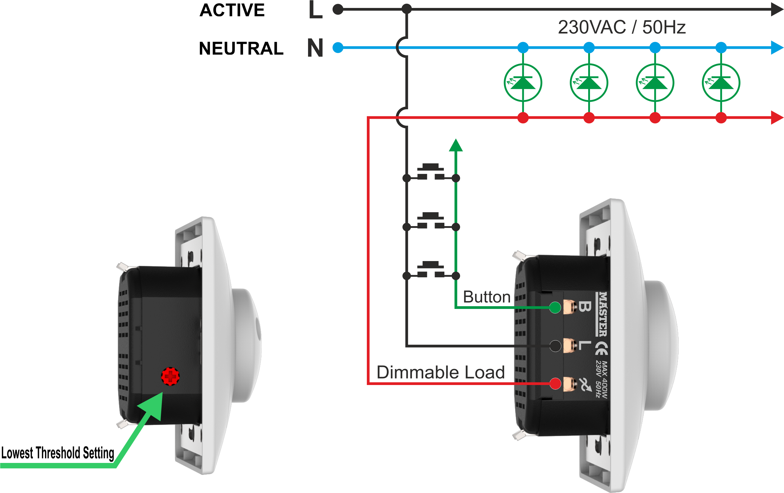 DM - 400L Wall Mounting Dimmer 400 Watt (Remote Control) Led